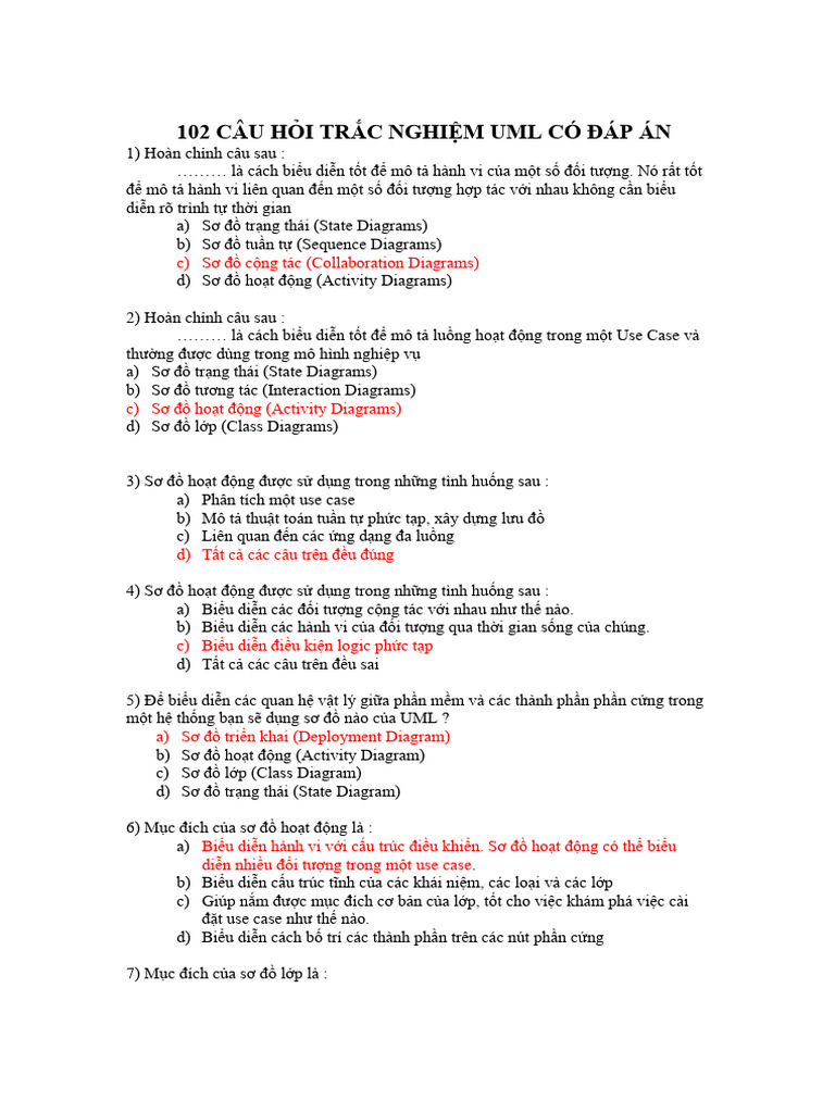 (123doc) 102 Cau Hoi Trac Nghiem Uml Co Dap An | PDF