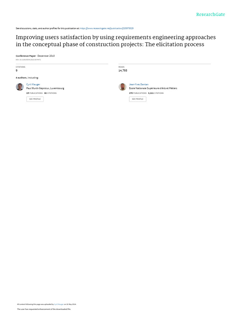 Improving Users Satisfaction by Using Requirements Engineering Approaches in The Conceptual ...