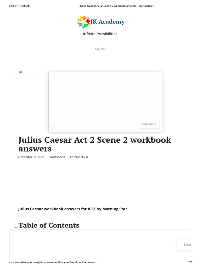 Julius Caesar Act 2 Scene 2 Workbook Answers | PDF | Julius Caesar ...