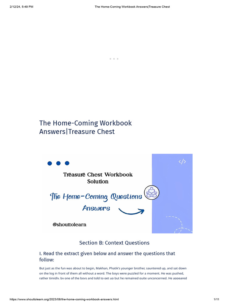 The Home-Coming Workbook Answers - Treasure Chest | PDF | Psychology | Behavioural Sciences