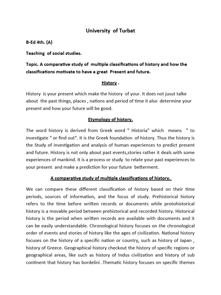 Comparative study of classifications of history | PDF | Thought | Science