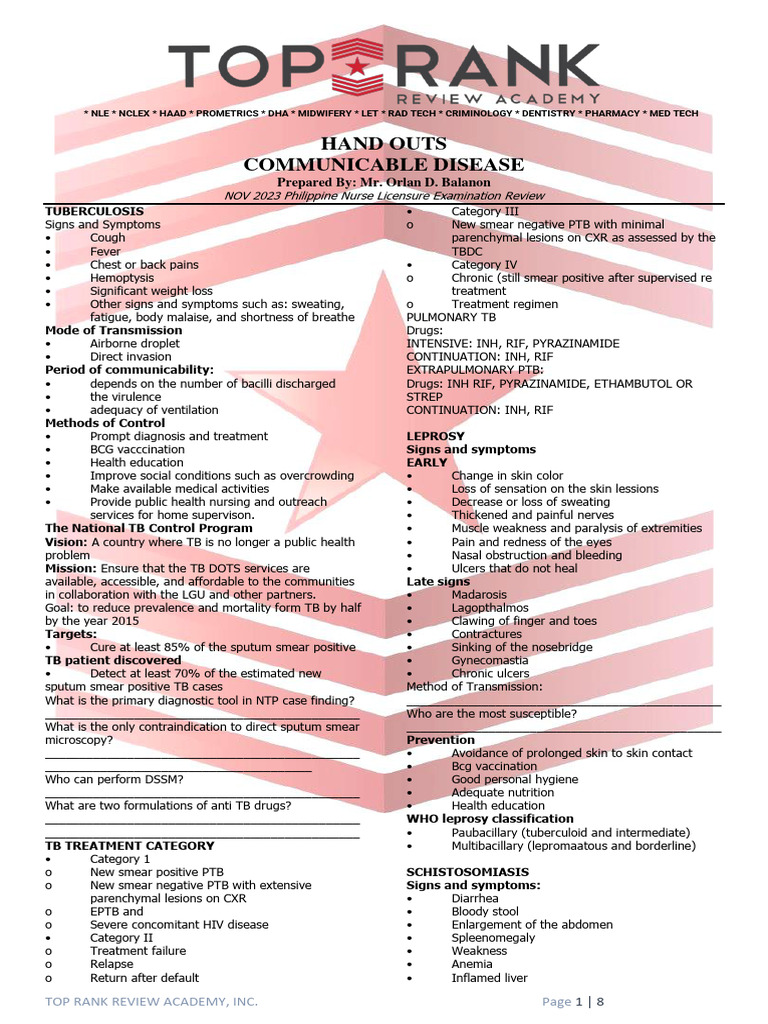 Handouts CD Mr. Balanon | PDF | Tuberculosis | Infection