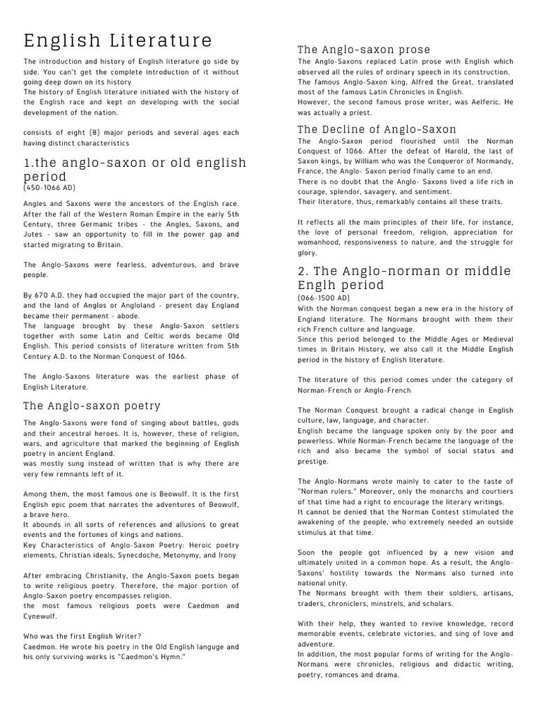 English Literature for print | PDF | Anglo Saxons | English Literature