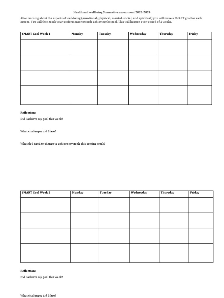 Health and Wellbeing Summative Assessment 2023 | PDF
