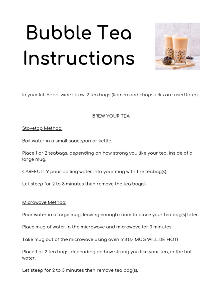 Bubble Tea Instructions Web | PDF | Sugar | Diet & Nutrition