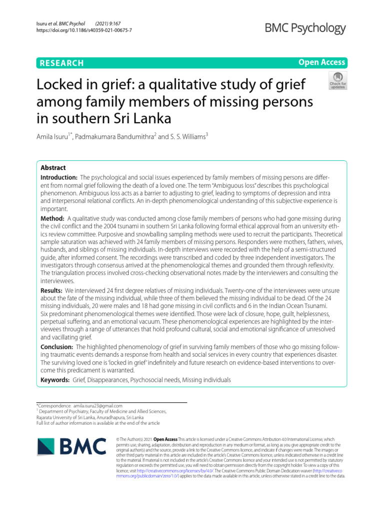 1.locked in Grief Qualitative Study | PDF | Mental Disorder | Grief