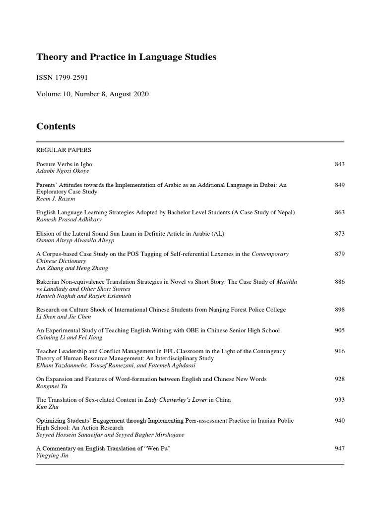 Theory and Practice in Language Studies | PDF | Second Language ...