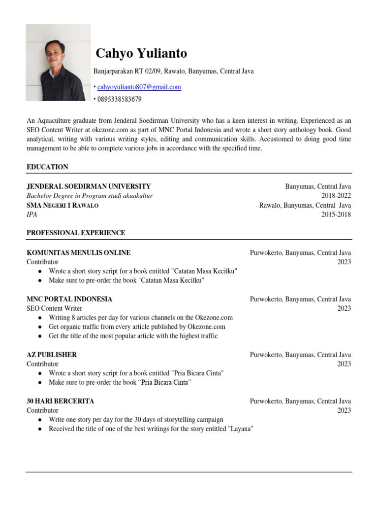Cahyo Yulianto Resume | PDF | Human Communication