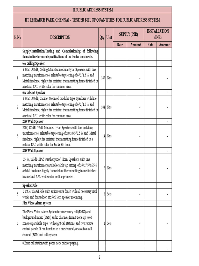 PA System tender-BOQ Section-3 | PDF | Loudspeaker | Manufactured Goods