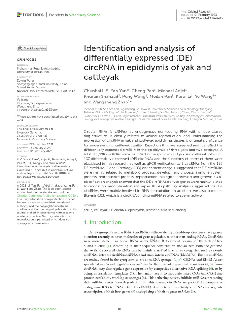 Identification and Analysis of Differentially Expressed (DE) circRNA in ...