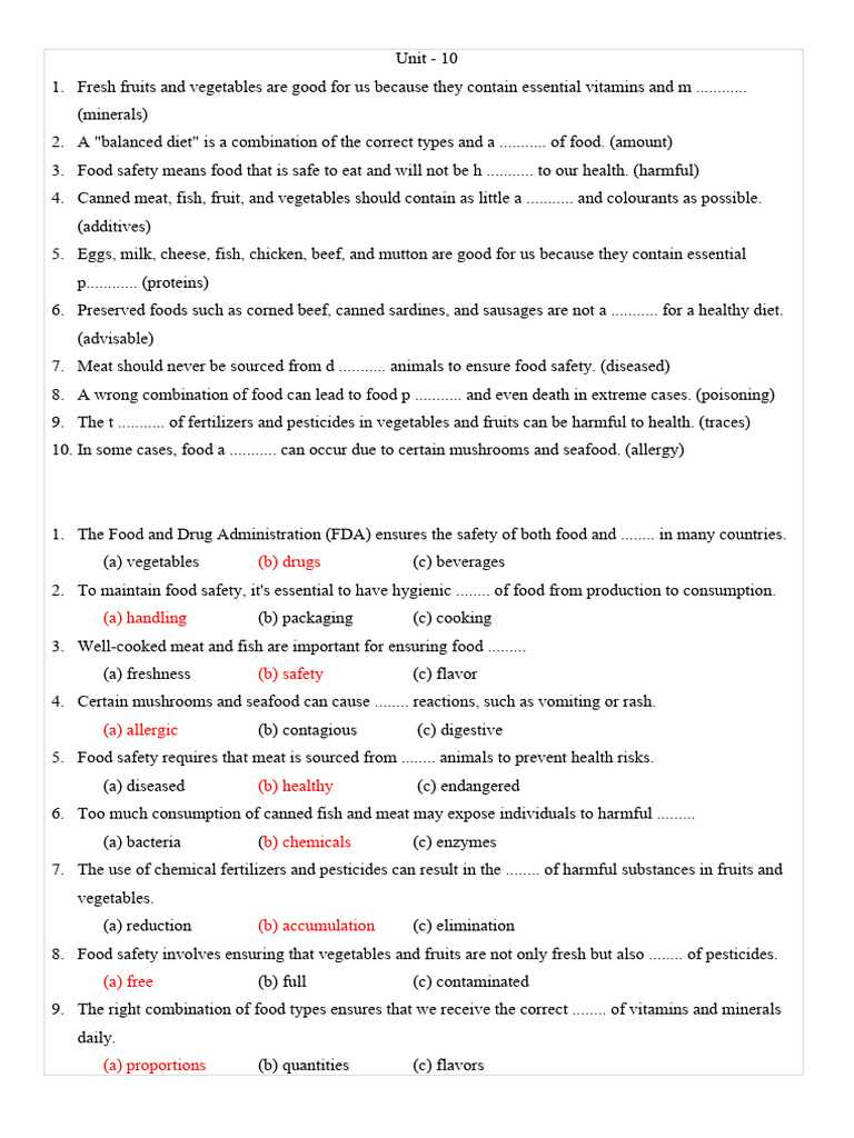 Grade 10 Unit 10-12 Answers | PDF | Foods | Meat