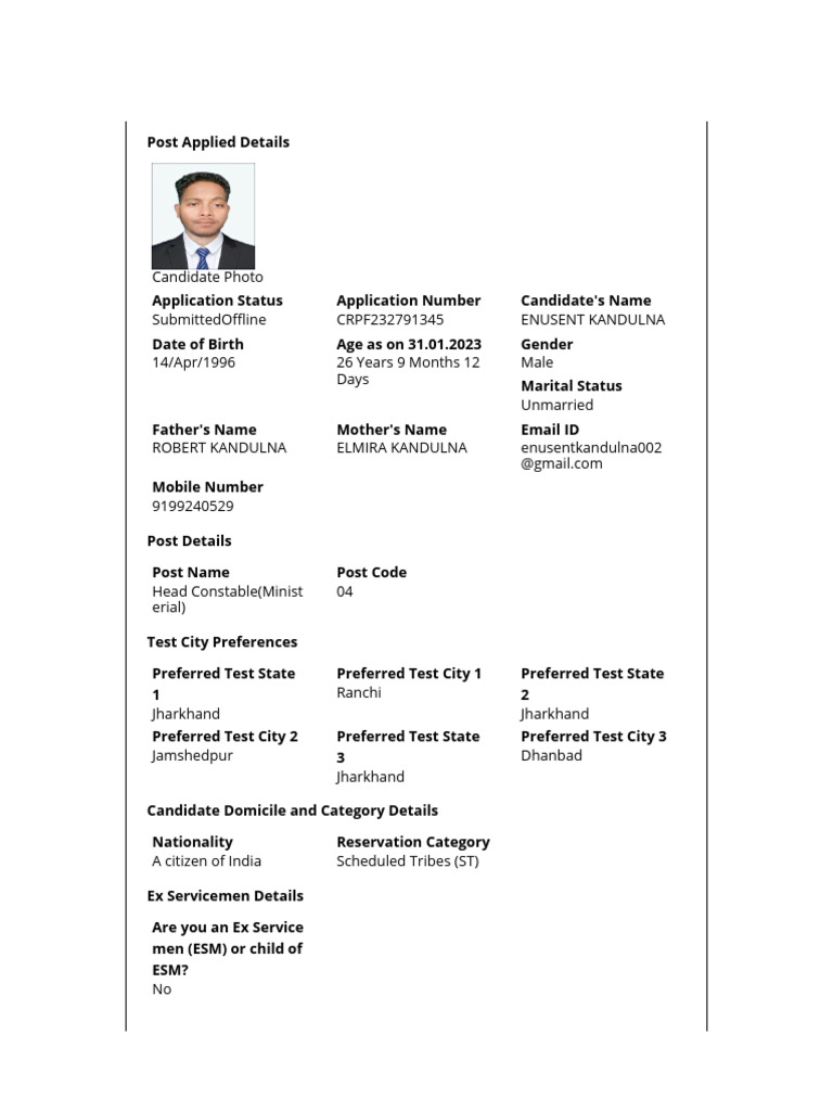 CRPF Form 2023 | PDF | Justice | Crime & Violence