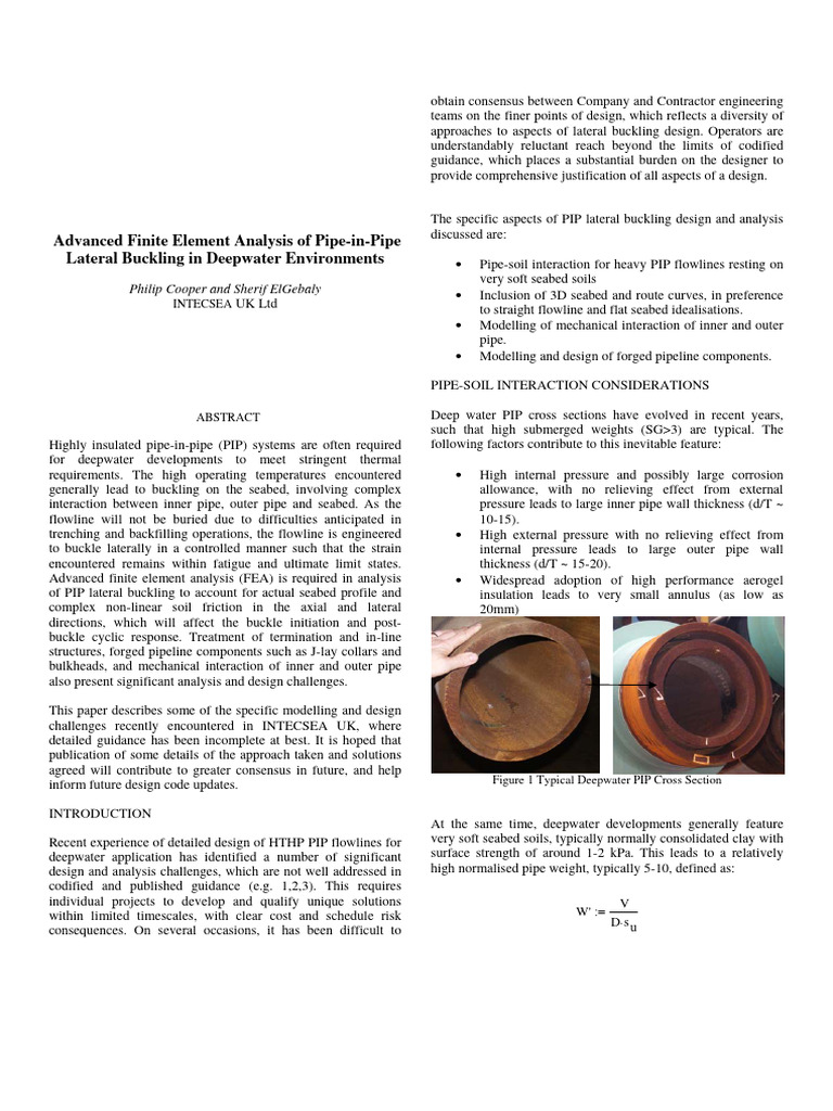 Advanced Finite Elements Analysis of Pipe-in-Pipe Lateral Buckling in Deepwater Environment ...