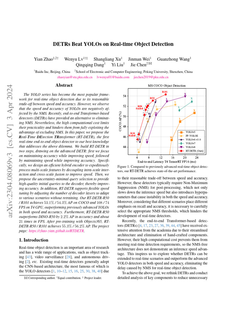 DETRs Beat YOLOs On Real-Time Object Detection | PDF
