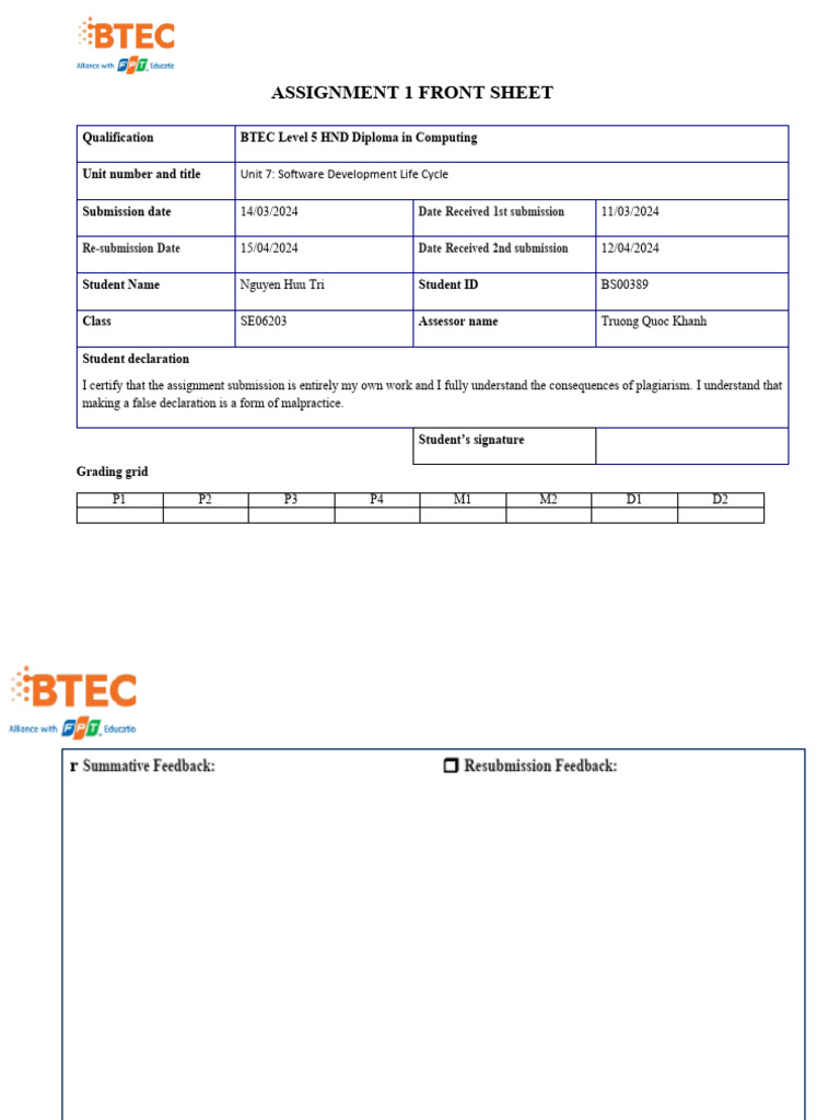 SDLC - Assignment 1 Frontsheet | PDF | Software Development Process | Agile Software Development