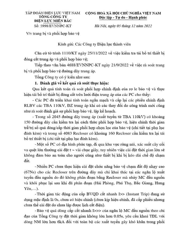 2022-11 NPC Gui PC Kiem Tra Bo Tri Recloser Va Phoi Hop Bao Ve-V2 | PDF