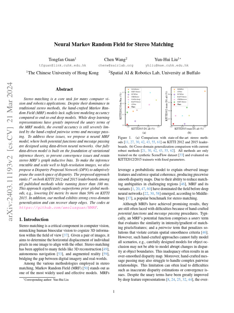 Neural Markov Random Field For Stereo Matching | PDF | Deep Learning | Artificial Neural Network