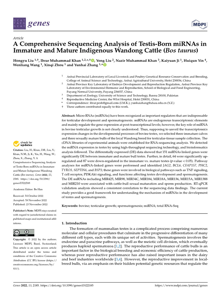 A Comprehensive Sequencing Analysis of Testis-Born MiRNAs in Immature ...