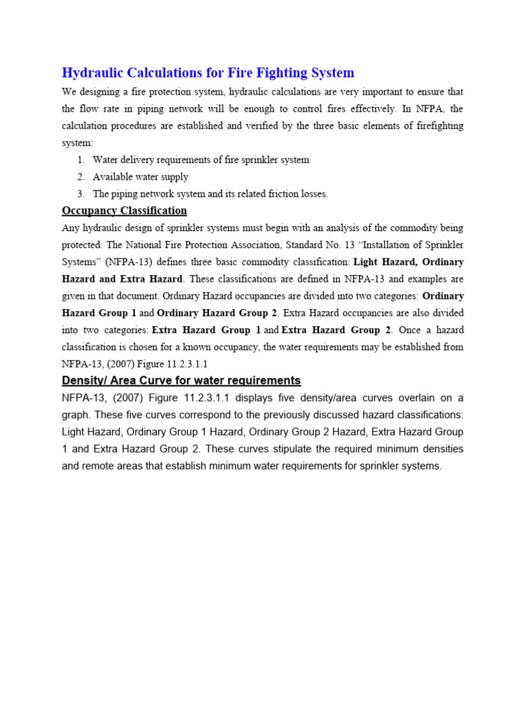 Hydraulic Calculations For Fire Fighting System: Occupancy ...