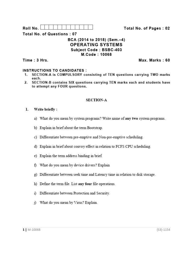 BCA Operating Systems Exam Guide | PDF | Scheduling (Computing) | Operating System