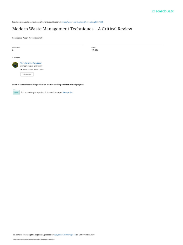 Modern Waste Management Techniques Review | PDF | Waste Management | Waste