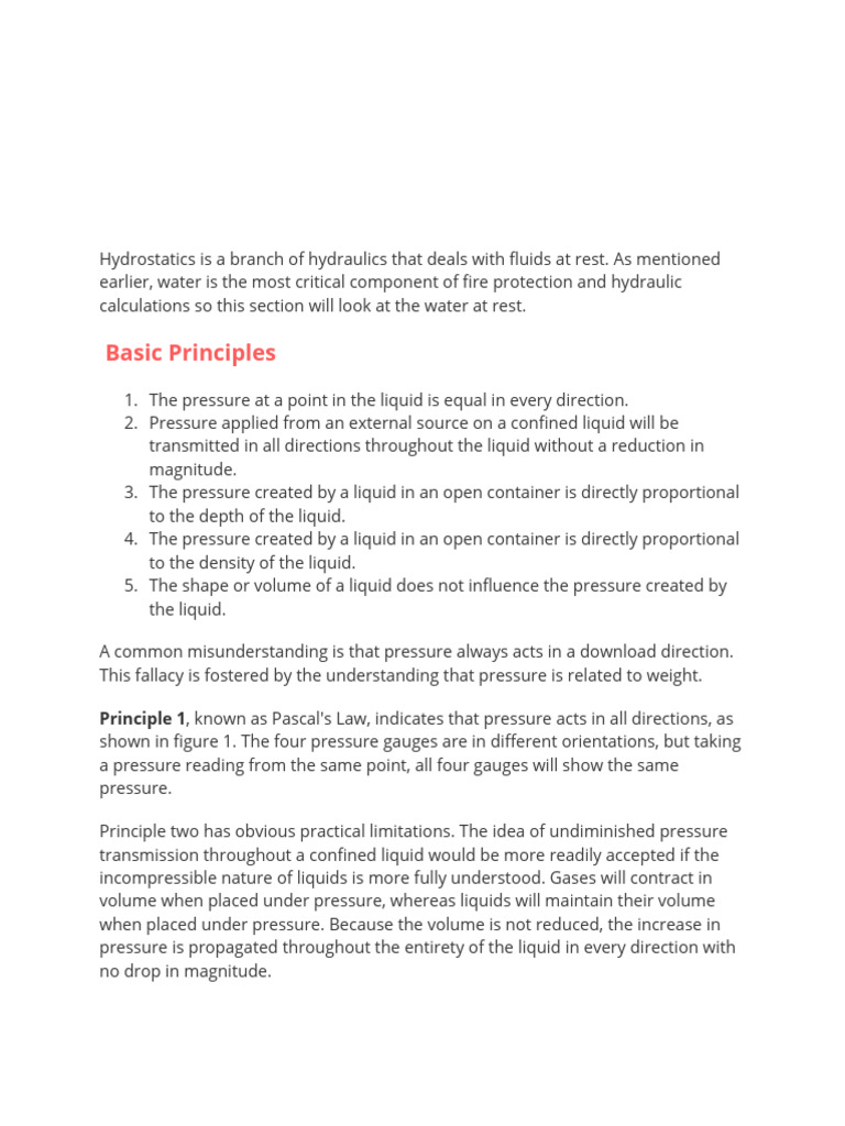 Hydrostatics and Hydraulic Calculations: Basic Principles | PDF | Pressure | Buoyancy