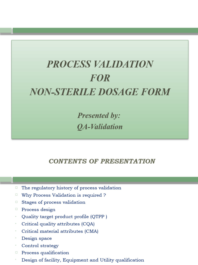 Process Validation Guidance For Non-Sterile Dosage Form | PDF ...