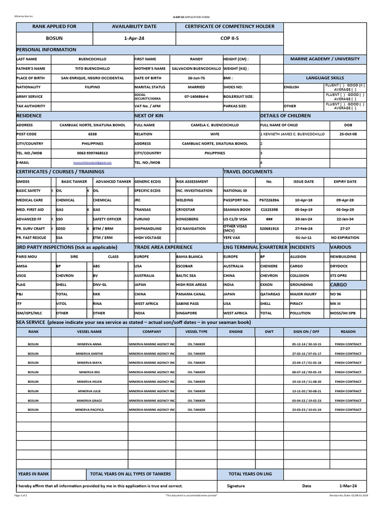 O-Mp-03 Application Form Updated - Buencochillo Randy | PDF | Identity ...