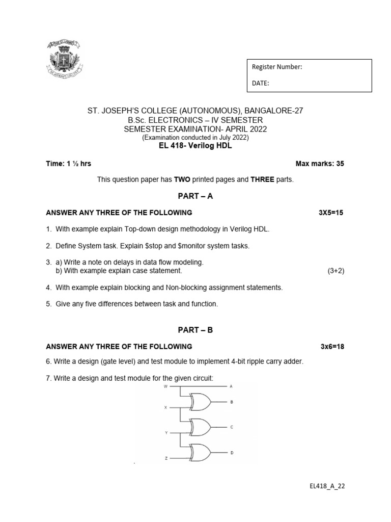 EL 418 - Verilog HDL | PDF | Hardware Description Language | Electronic ... EL 418 - Verilog HDL | PDF | Hardware Description Language | Electronic ...