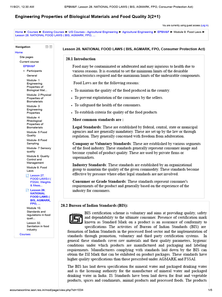 Overview of FPO Act and Food Laws | PDF | Standardization
