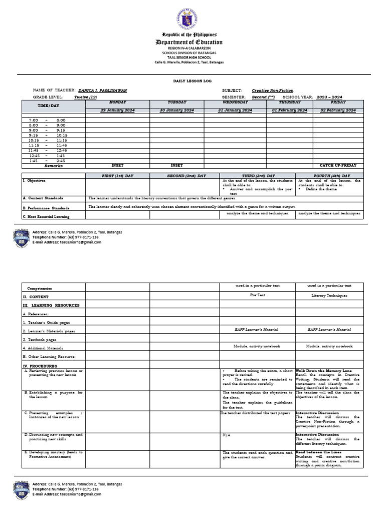 DLL in CNF Week 1 | PDF | Teachers | Learning