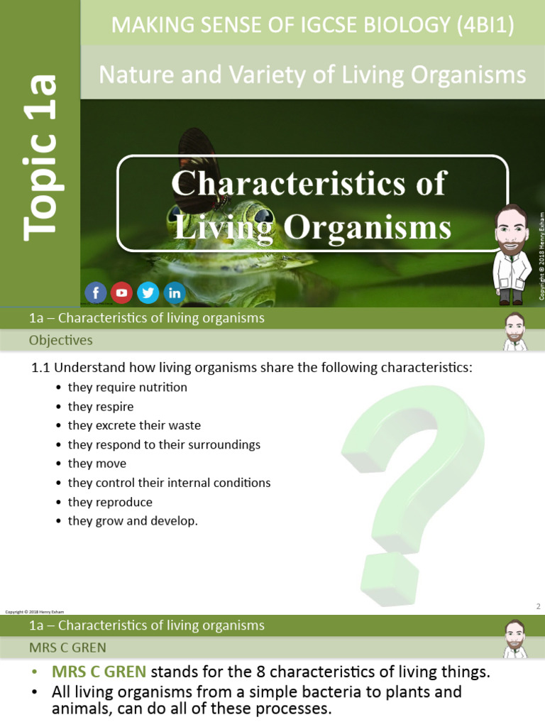 1a Characteristics of Living Organisms | PDF | Organisms | Reproduction