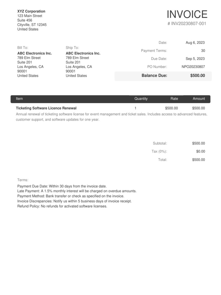 Invoice for Ticketing Software Renewal | PDF