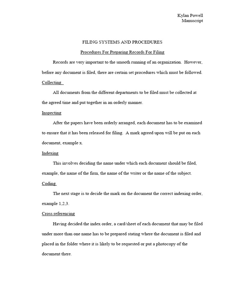 Filing Systems: Procedures for Records | PDF