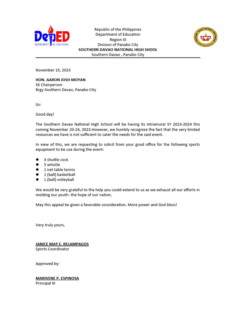 Letter For Intrams | PDF | Ball Games | Sports