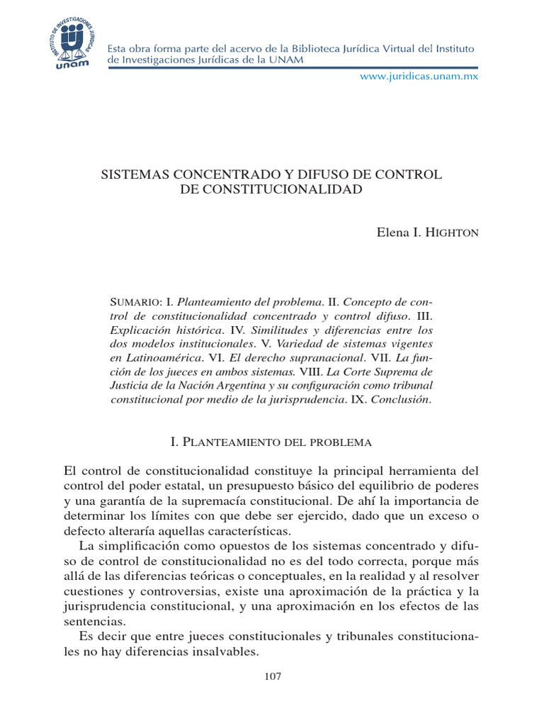 Unidad 2 - Highton - Sistemas Concentrado y Difuso de Control de Constitucionalidad | PDF ...