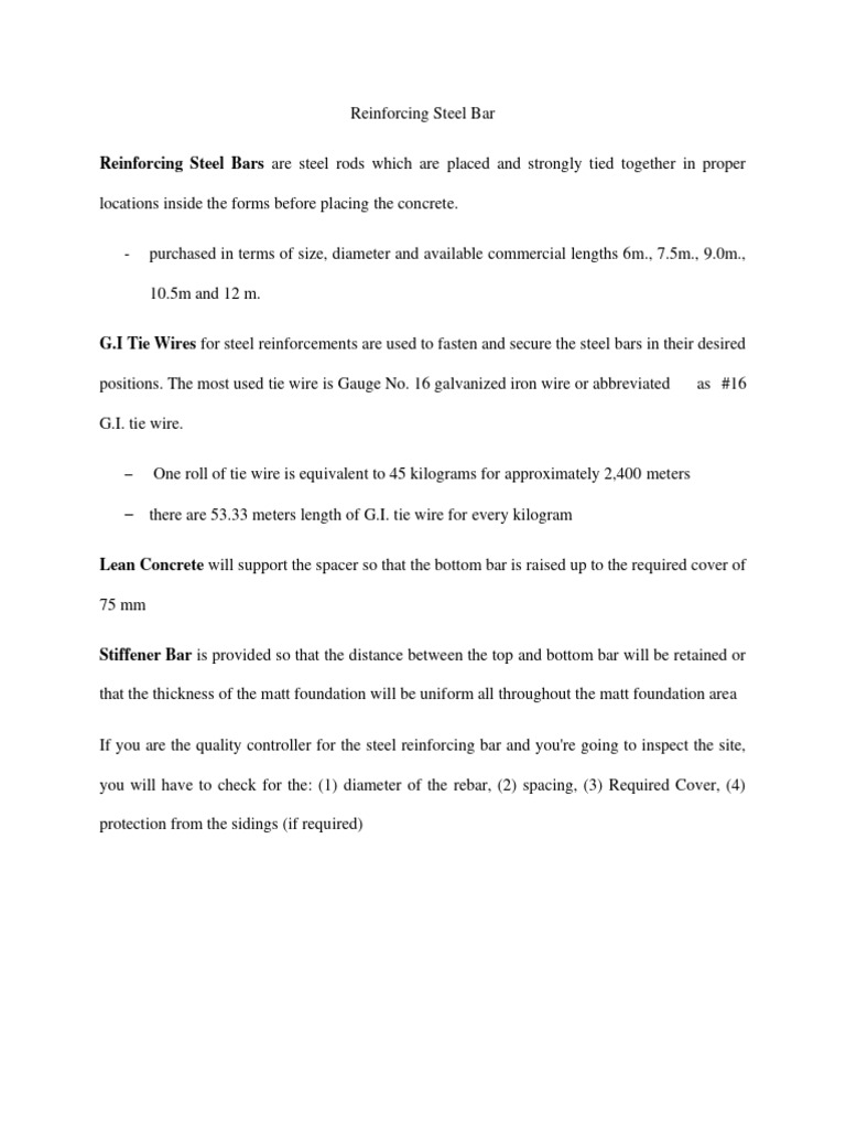 Reinforcing Steel Bar, Form Works, and Cabinet Works | PDF