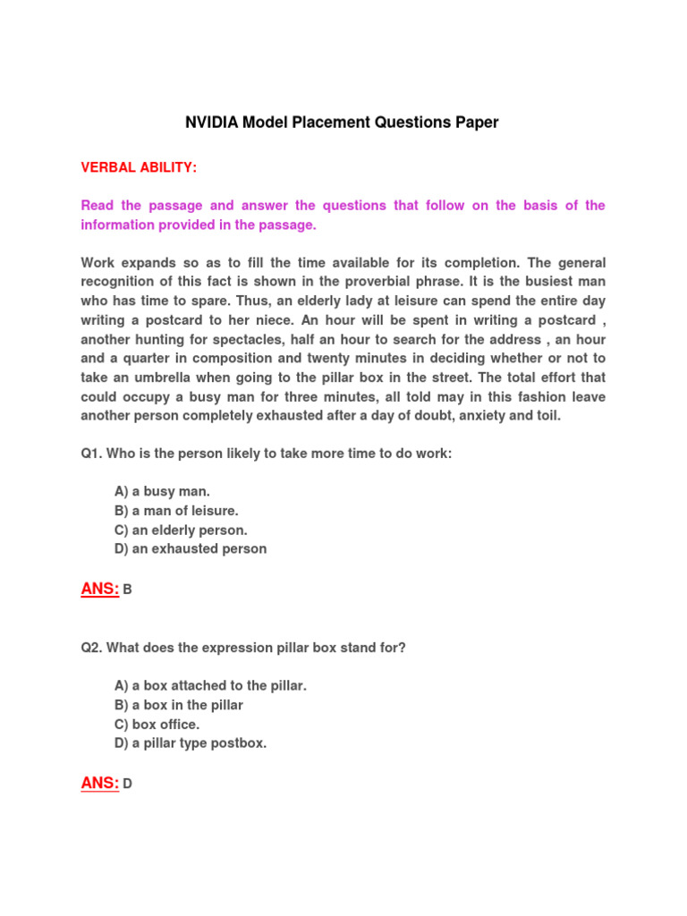 NVIDIA Model Placement Questions Paper | PDF | Electronics | Electronic ...