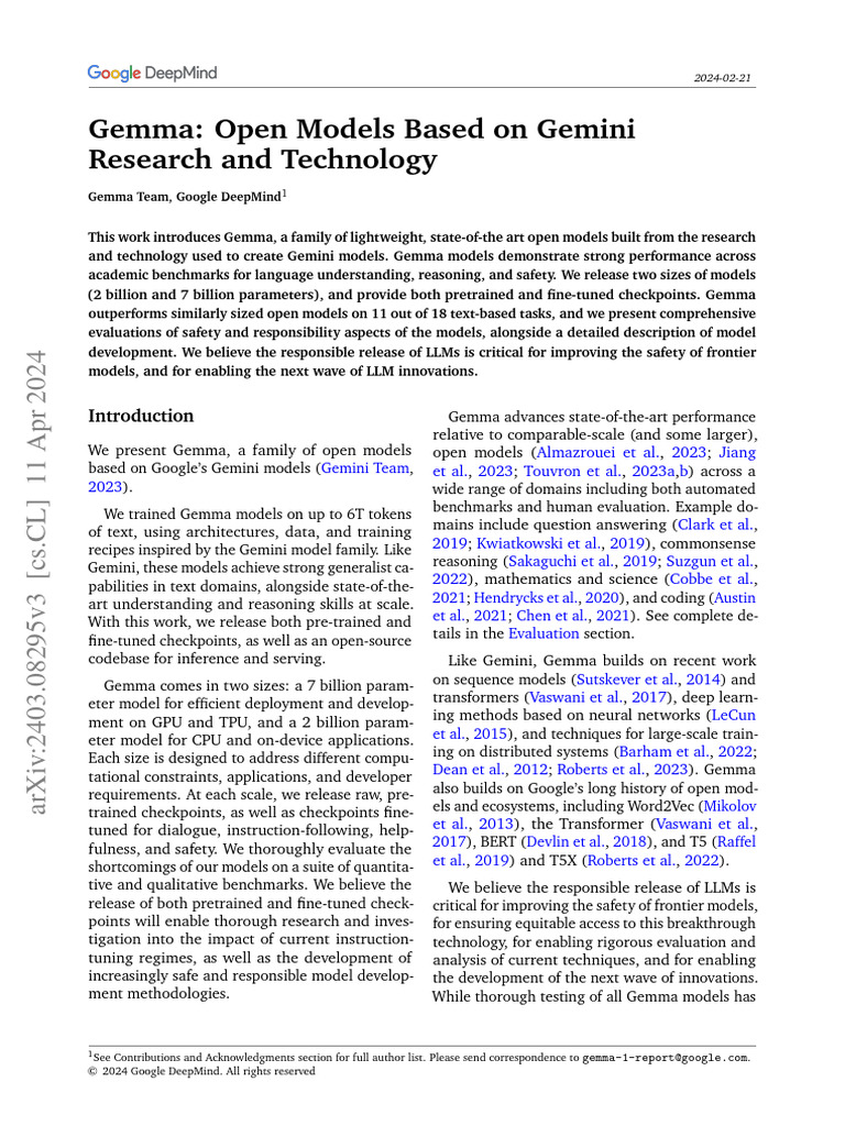Gemma: Open Models Based On Gemini Research and Technology | Download Free PDF | Cognition ...