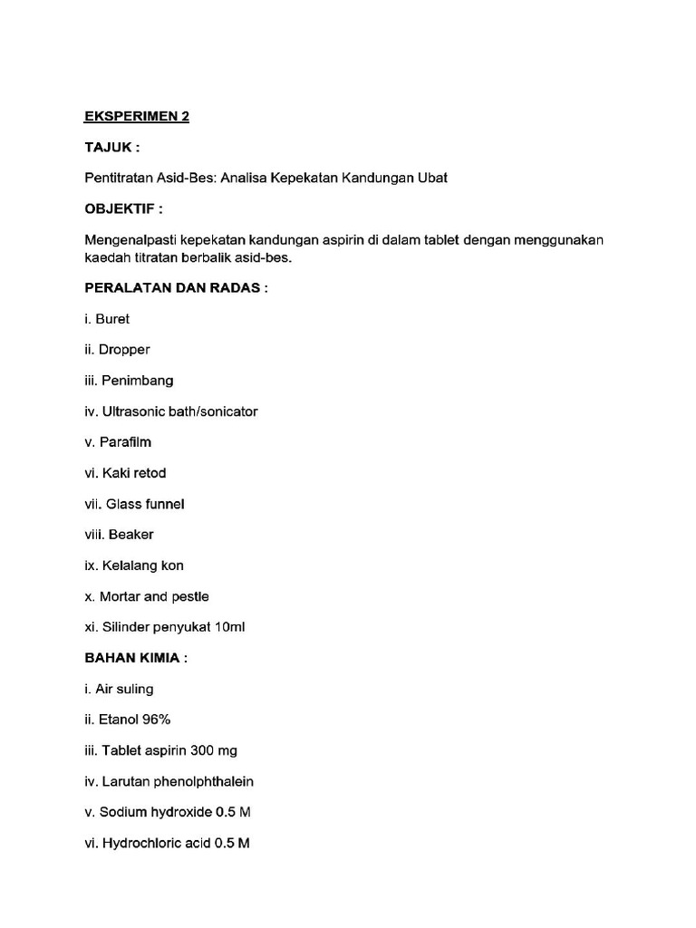 Pentitratan Asid Bes - Kandungan Ubat Aspirin | PDF