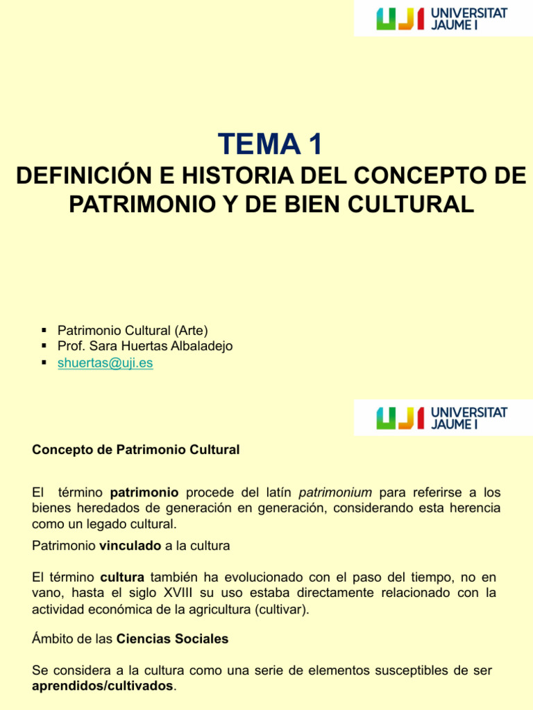 Tema 1. Definiciones | PDF | Patrimonio cultural | Bienes (Ley)