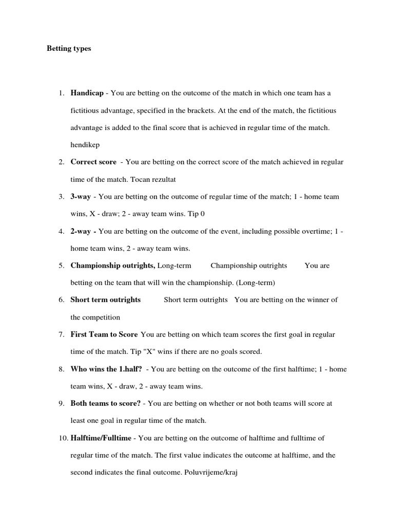 Betting Types ENGp-1 | PDF | Gambling | Team Sports