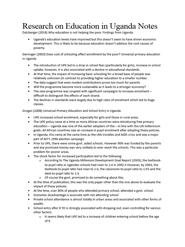 Education Policies and Challenges in Uganda | PDF | Teachers | Teacher ...