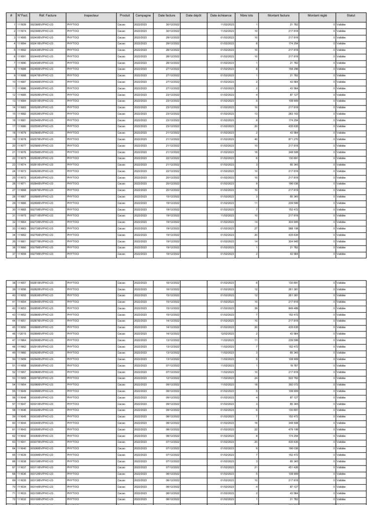 RPT Factures List Export Xls | PDF