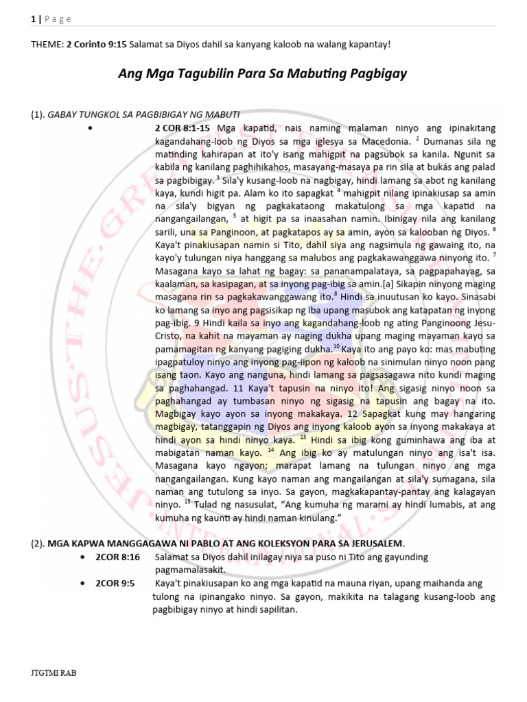 Ang Mga Tagubilin para Sa Mabuting Pagbigay | PDF
