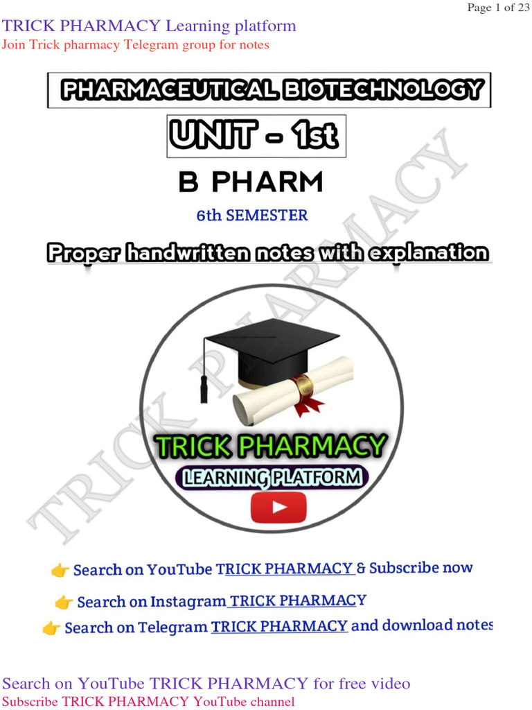 Pharmaceutical Biotechnology Unit 1 | PDF | You Tube | Service Industries