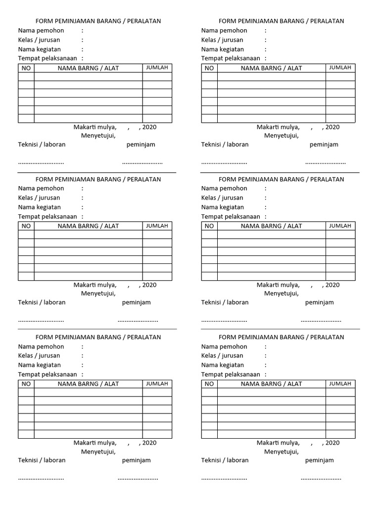 Form Peminjaman Barang | PDF