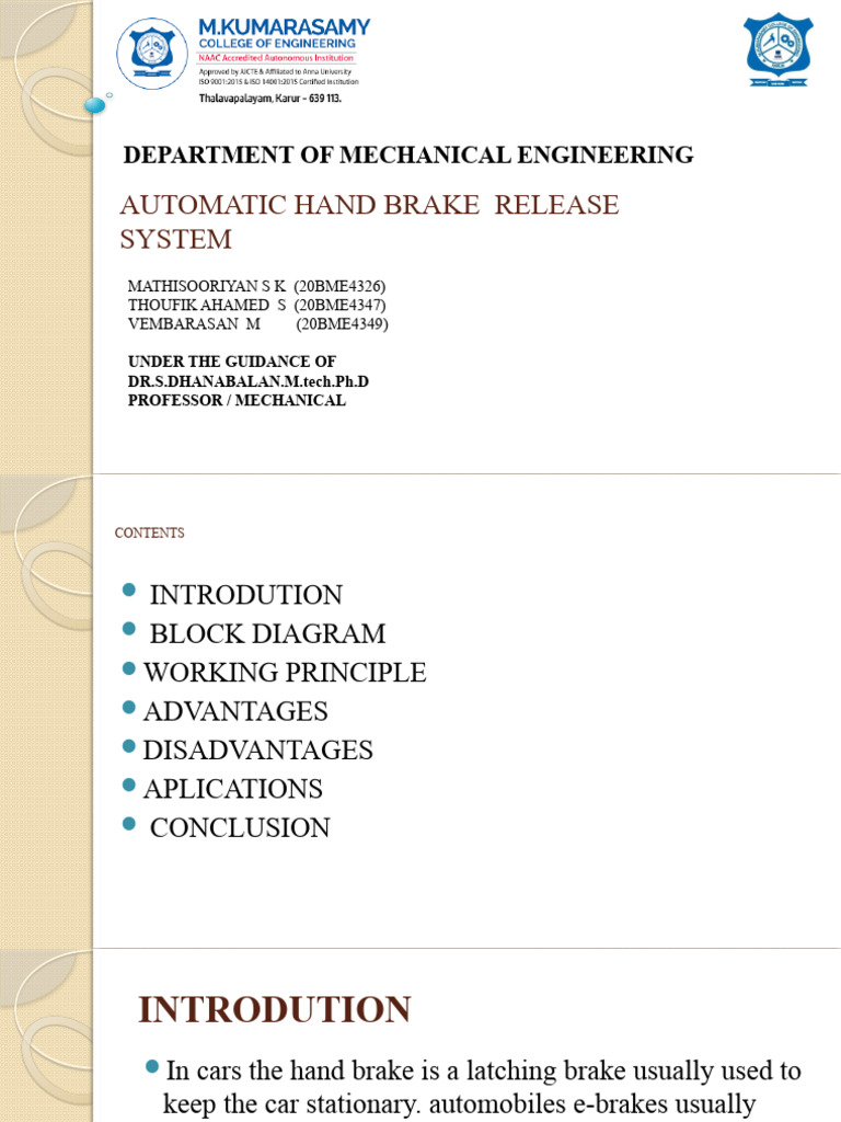 Automatic Hand Brake Release 1 | PDF