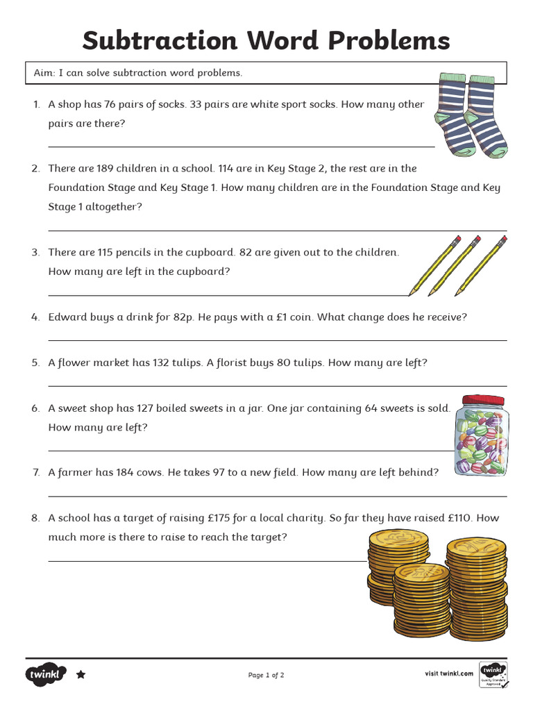 t2 M 4105 Year 3 Subtraction Word Problems Differentiated Activity ...