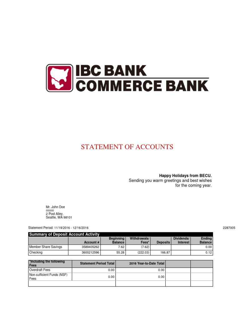 BECU Account Statement Summary | PDF | Service Industries | Financial ...